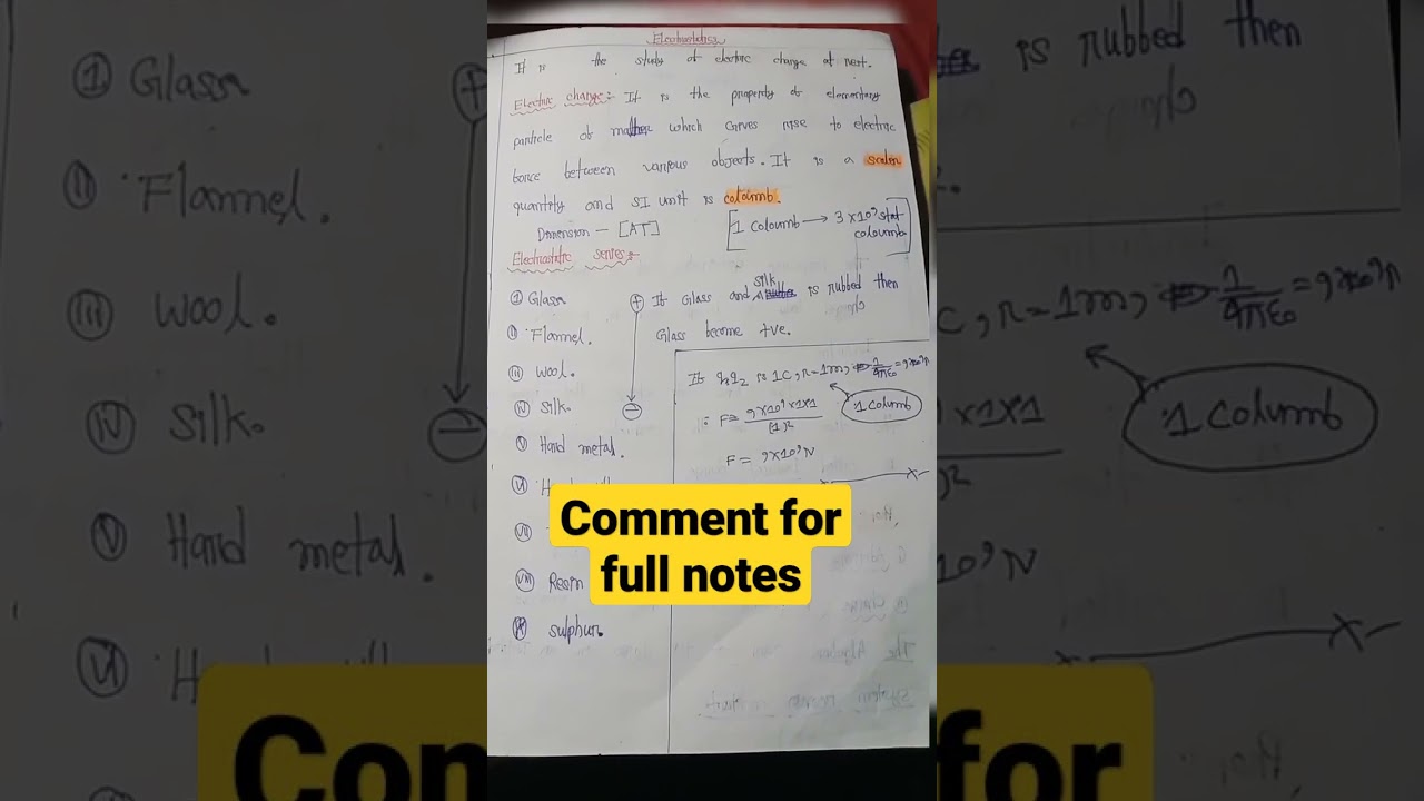 electrostatic notes #shorts #physics
