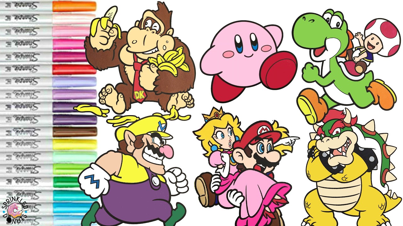 Super Smash Bros Coloring Book Compilation Mario Princess Peach Donkey Kong Kirby Sonic Bowser