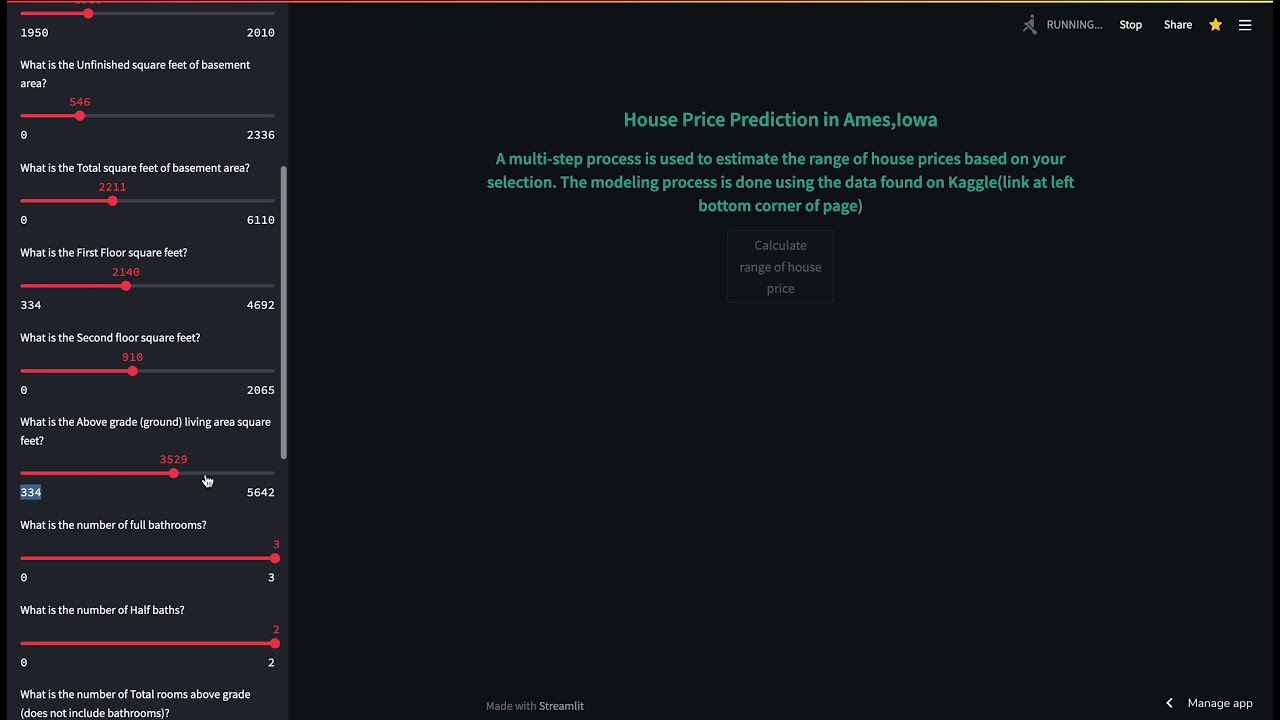 Streamlit app to predict Housing Prices in Ames, Iowa (App & Github Link in Description)