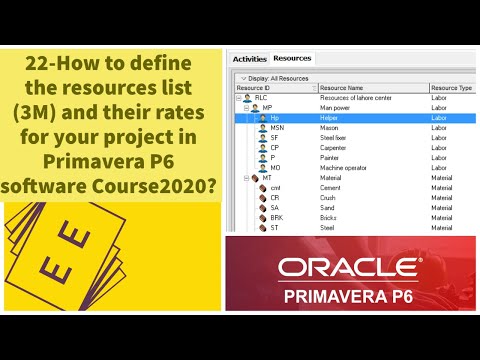 22 How to define resources list and their rate for your project , primavera p6 software course2020?