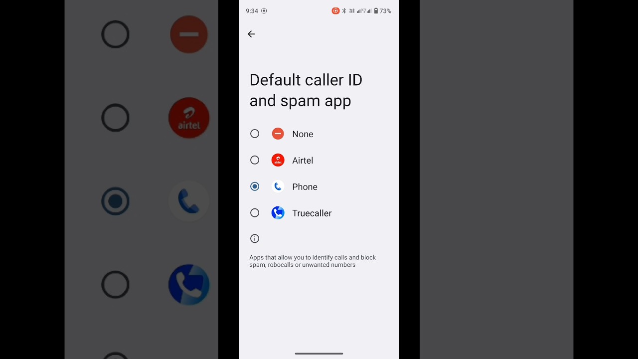 Default Caller ID and Spam app settings