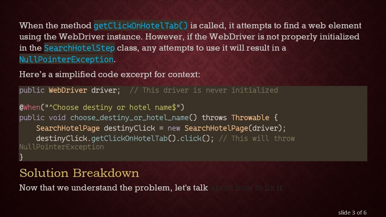 Resolving java.lang.NullPointerException in Selenium