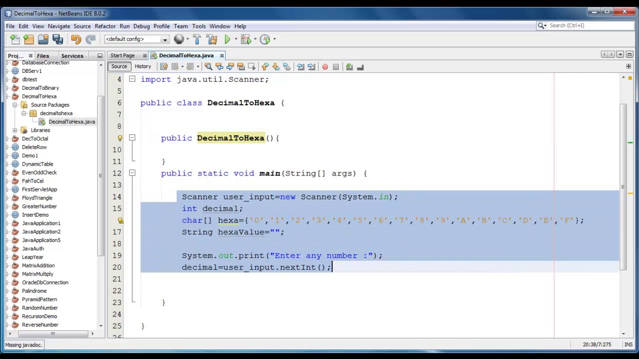 Decimal to Hexa Conversion In Java