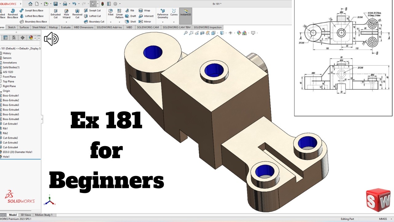 SolidWorks Tutorial Exercise 181 for beginners! SolidWorks