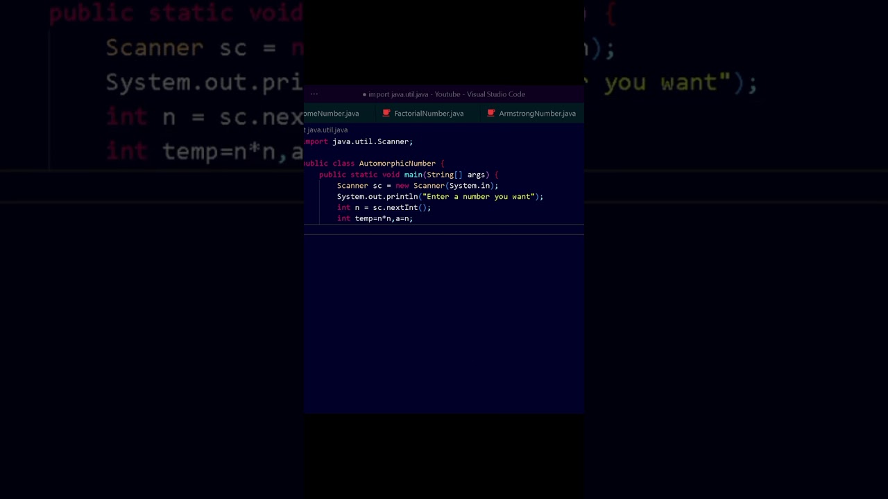 program for Automorphic number in java #java #coding #Coder #language #cse