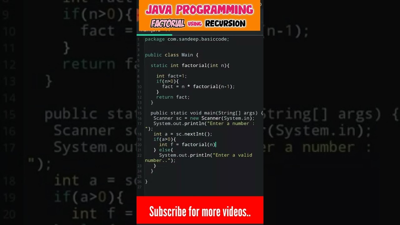 Factorial Program In Java || Java Tutorial For Beginners #shorts #basiccode #javaforbeginners