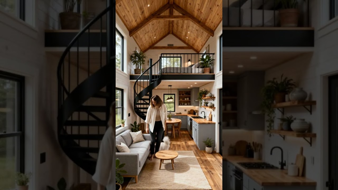 Modern Tiny House Tour | Cozy Loft Design with Spiral Staircase & Warm Wood Interior 🏡✨
