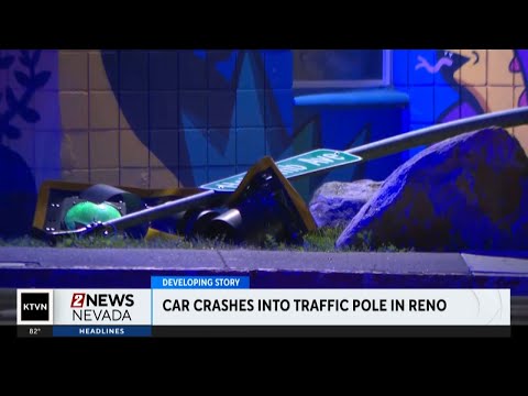 Car crashes into traffic pole in Reno early Friday morning