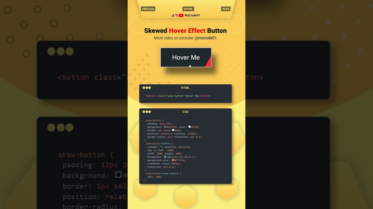 Skewed Hover Effect Button Using HTML & CSS – Easy Tutorial  #csshovereffects #cssanimation #html