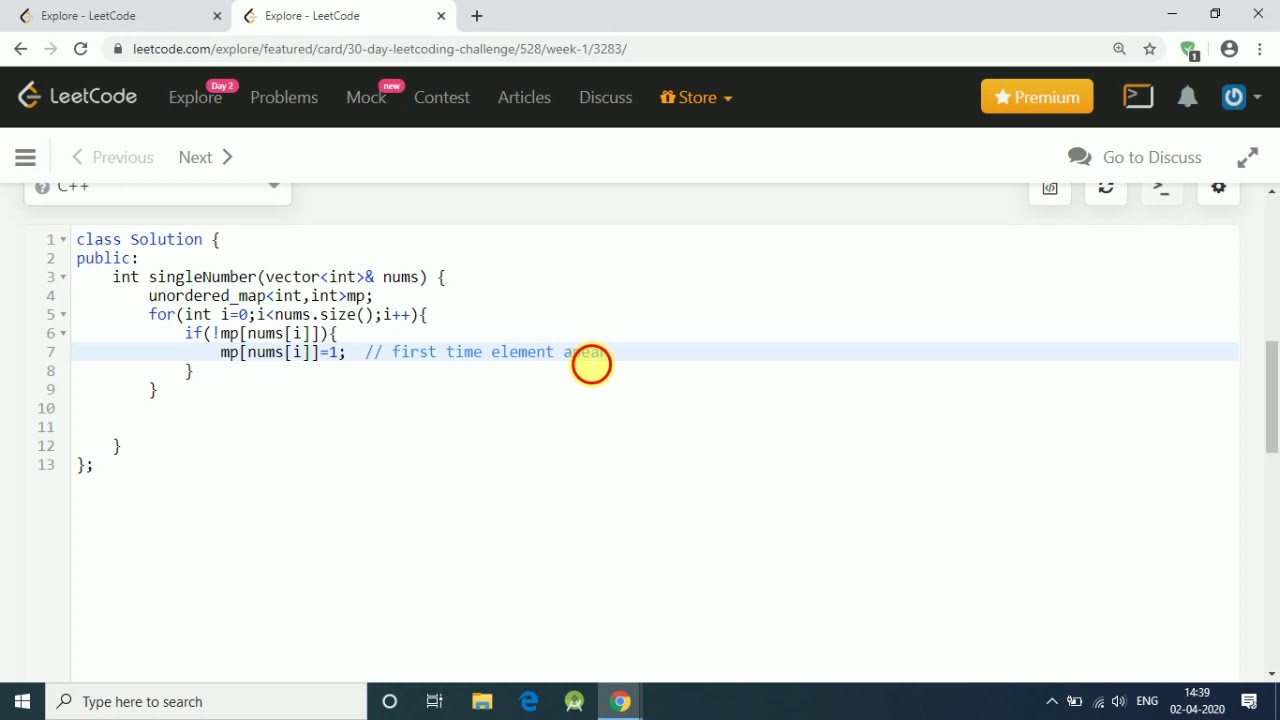 30 Day Leetcode challenge  |  Day 1- single number solution