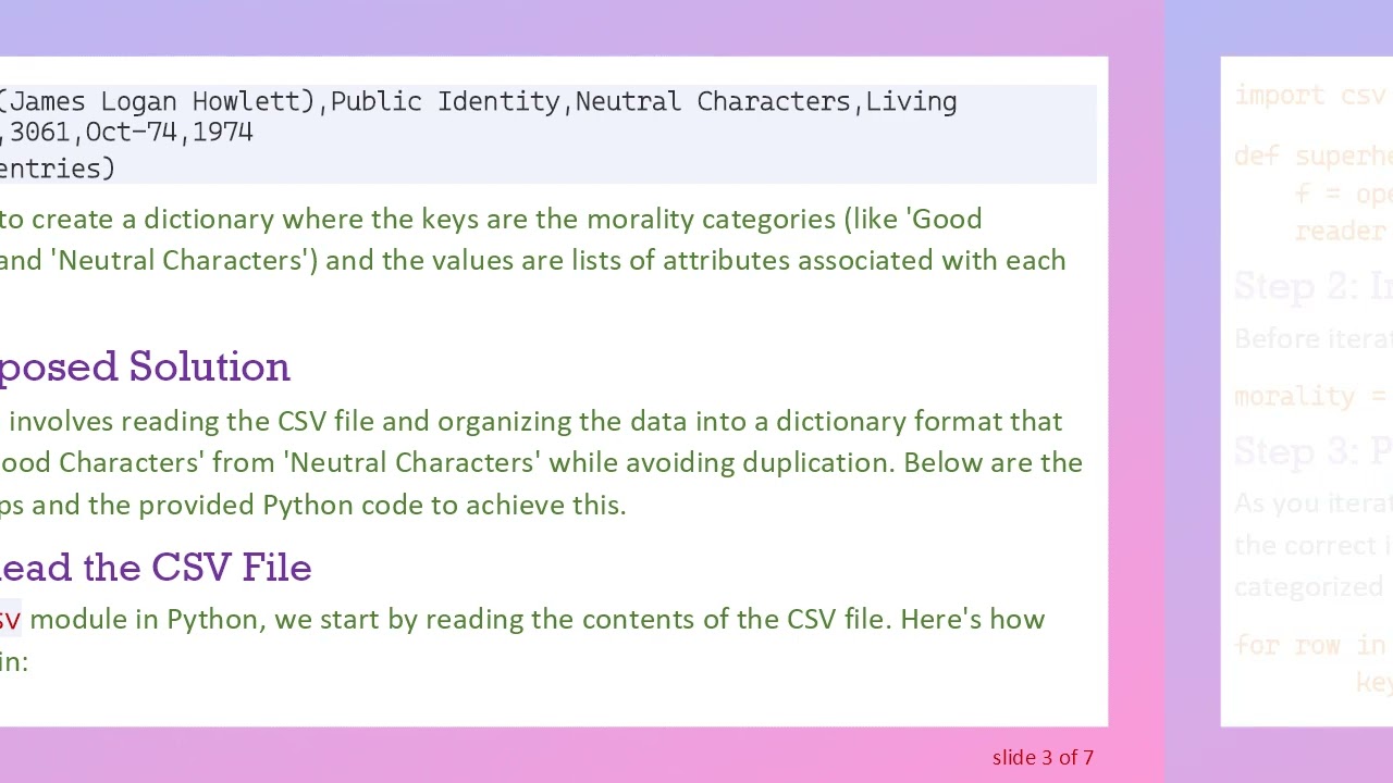 Sorting CSV Imported Dictionary by Character Morality in Python