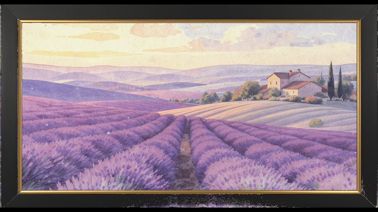 Lavender Fields — Watercolor Dreamy Oil Painting | 4K TV Art for Samsung Frame