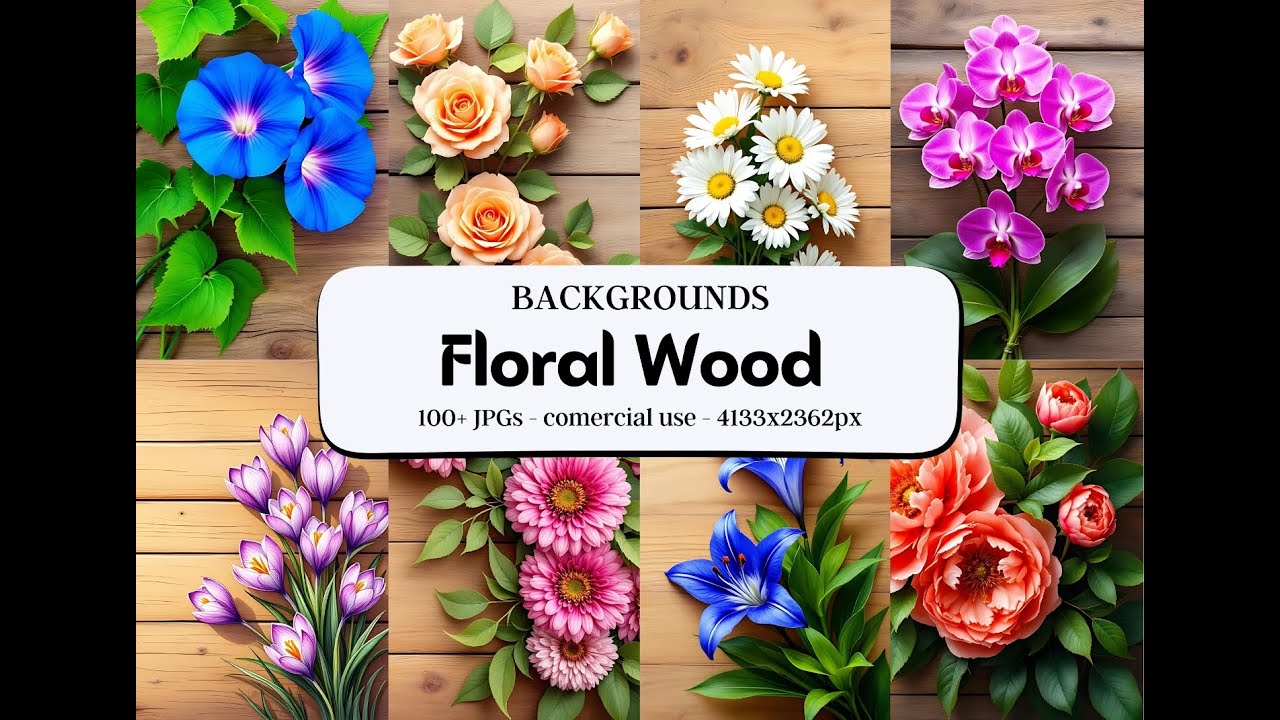 100+ Floral  Wood Backgrounds Set1
