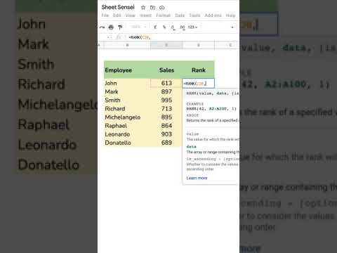 How to Use RANK Function in Google Sheets | Rank Function: Google Sheets Tutorial #shorts