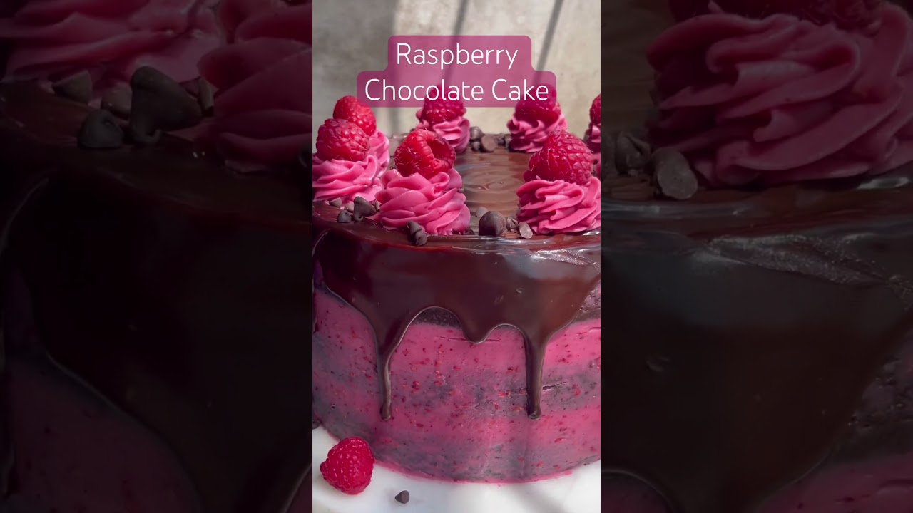 The BEST Raspberry Chocolate Cake 🥳 #raspberry #chocolatecake #shorts
