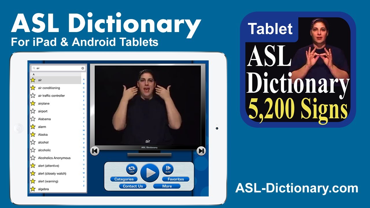 ASL Dictionary for iPad and Android Tablets