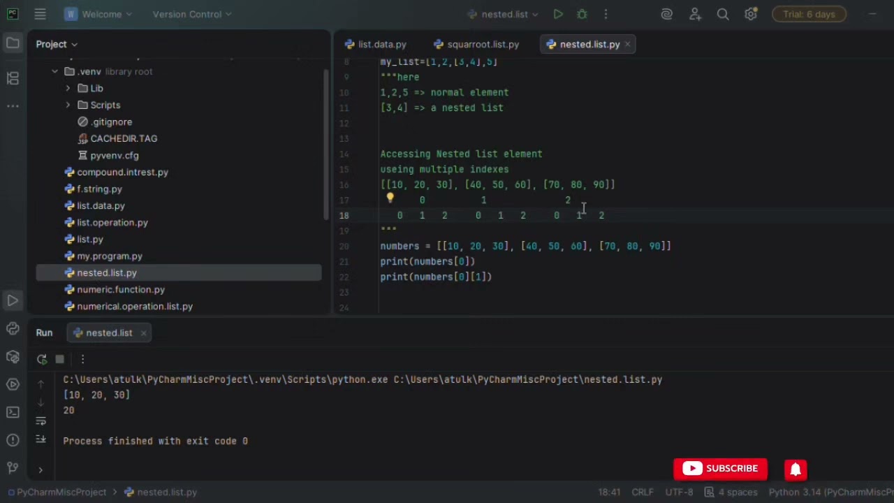 Python Class| Nested List Operations | lecture 23