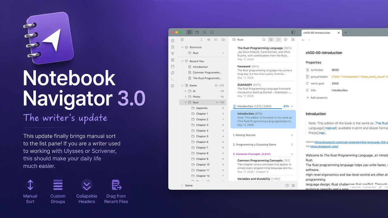 Notebook Navigator 3.0 - The writer’s release
