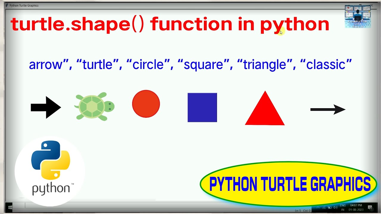 turtle.shape() Function in Python Turtle Graphics | How much type shapes and how to add in python