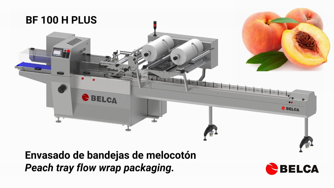 Envasado de bandejas de melocotón con flow-pack BF 100 H - BELCA