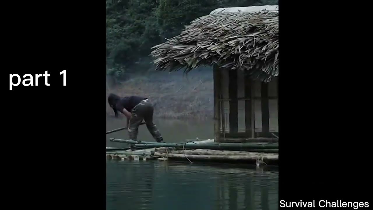 Build a River Shelter: Gather Ingredients, Fish, Catch & Cook #part1