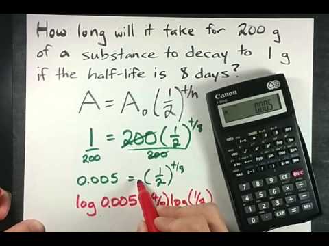 Half-life: How long will it take 200g to decay to 1g?