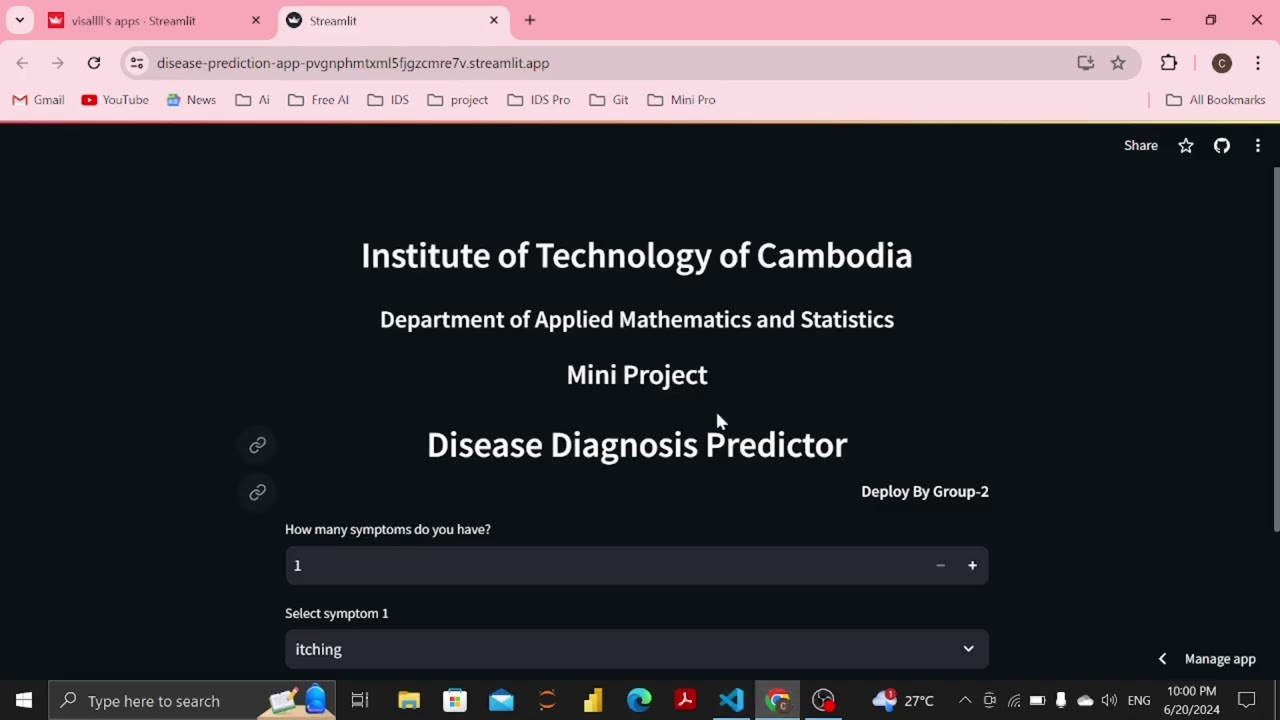Disease Diagnosis Predictor by using Machine Learning - Deployment on Streamlit