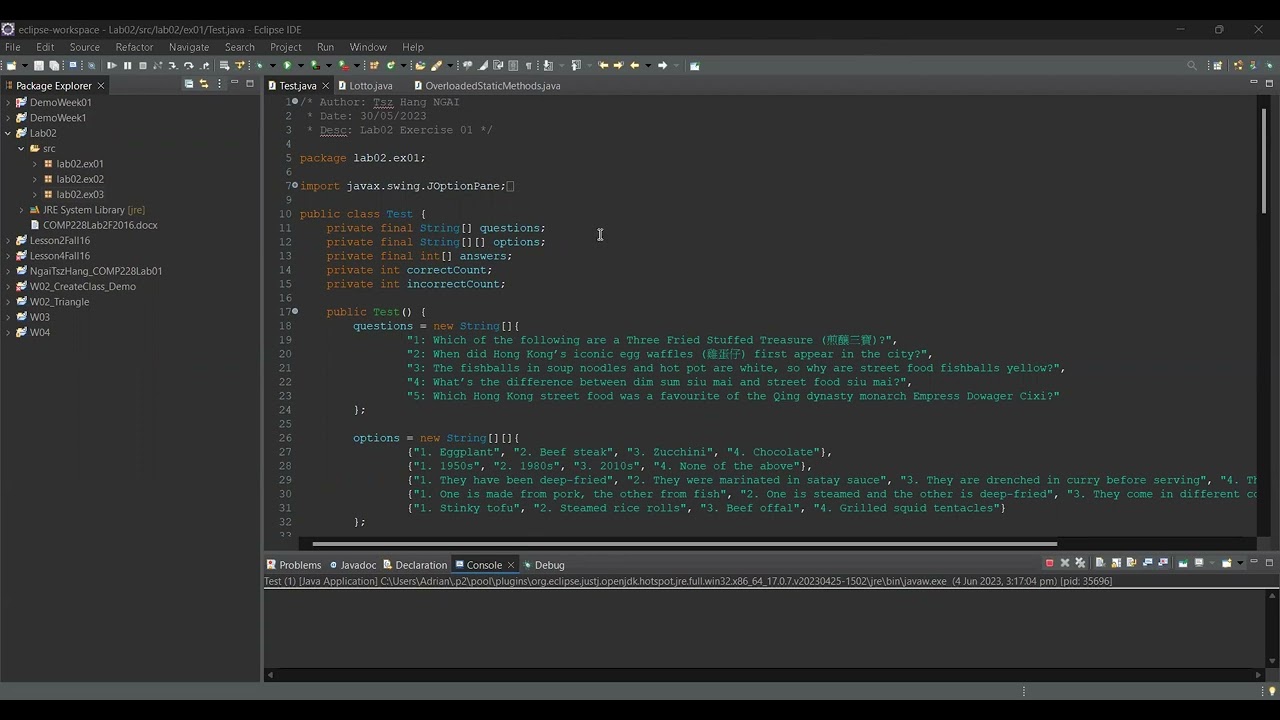 COMP228 - Java Programming Lab02 Demo Video