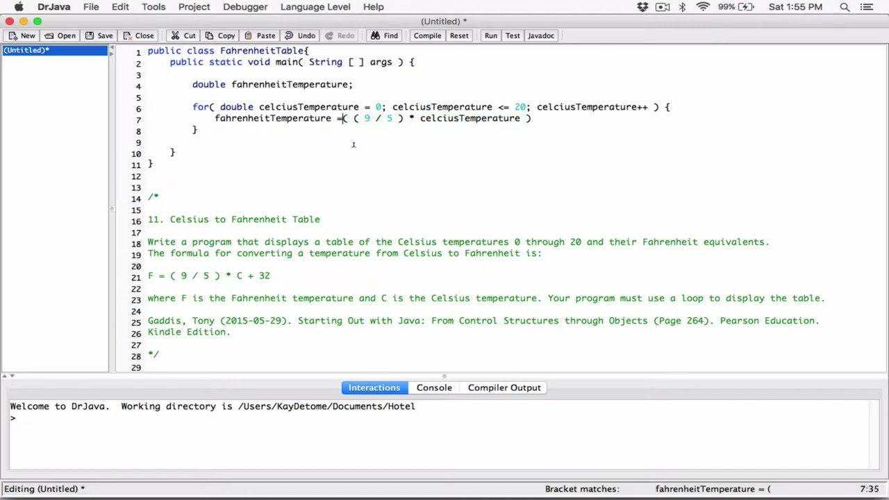 4.11. Celsius to Fahrenheit Table - Java