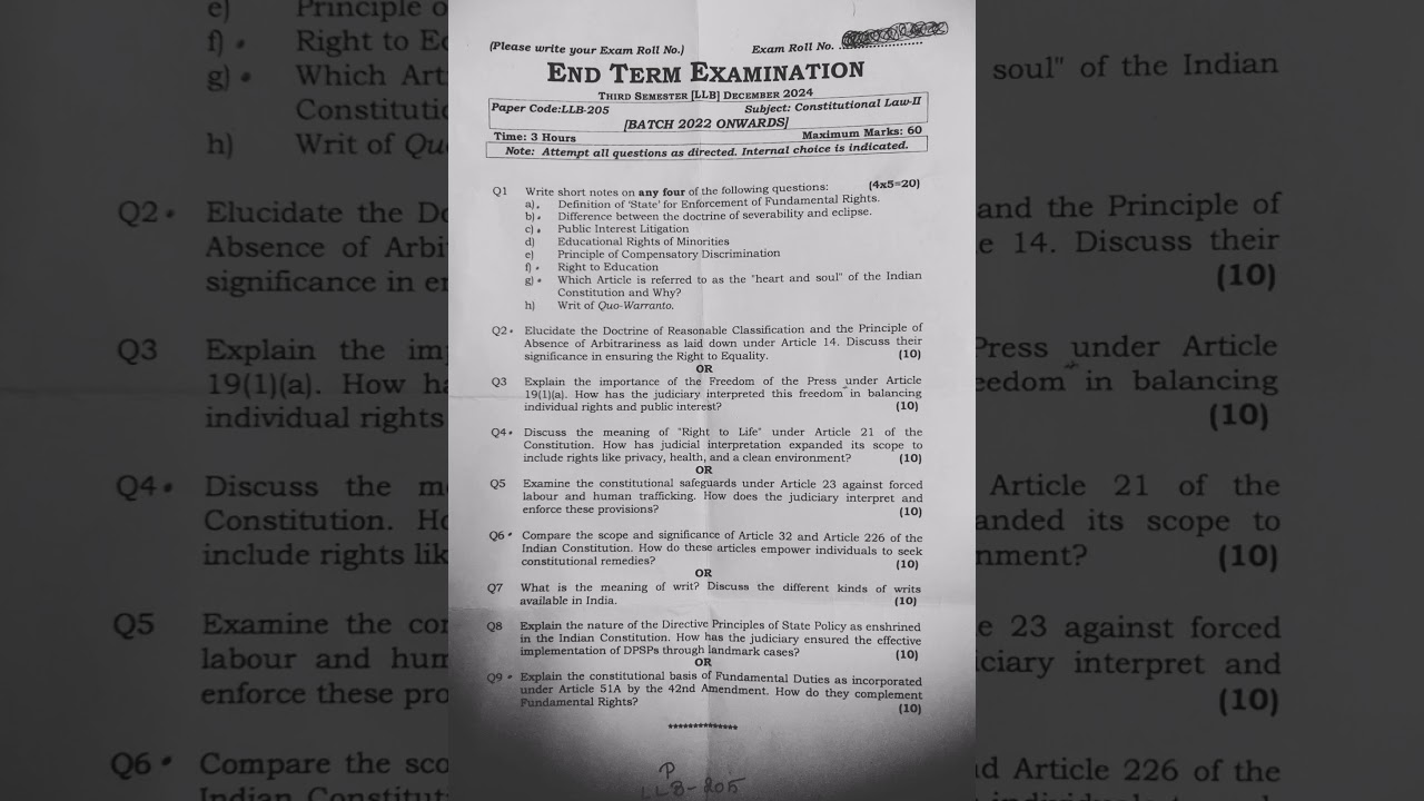 Constitutional Law - 2 | 3rd Sem | December 2024 | LLB #law #ipu #pyq
