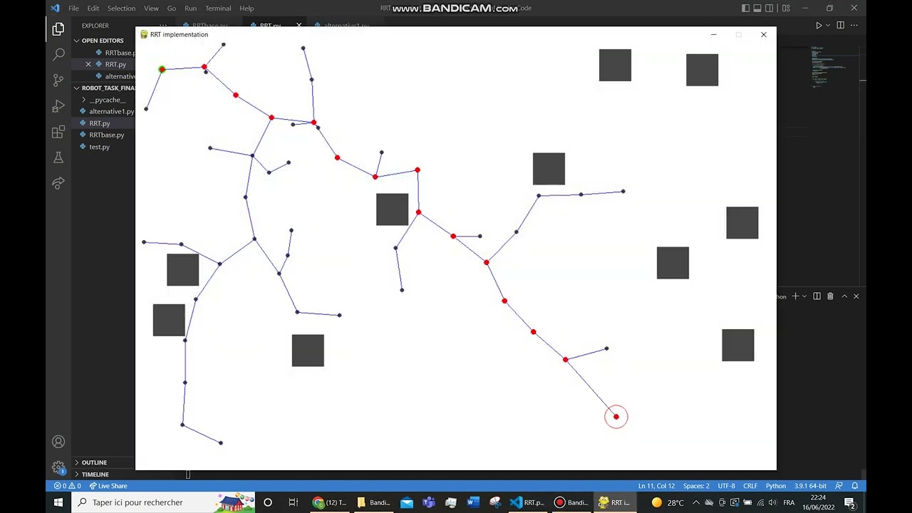 RRT sampling algorithm - python implementation (10 obstacles)