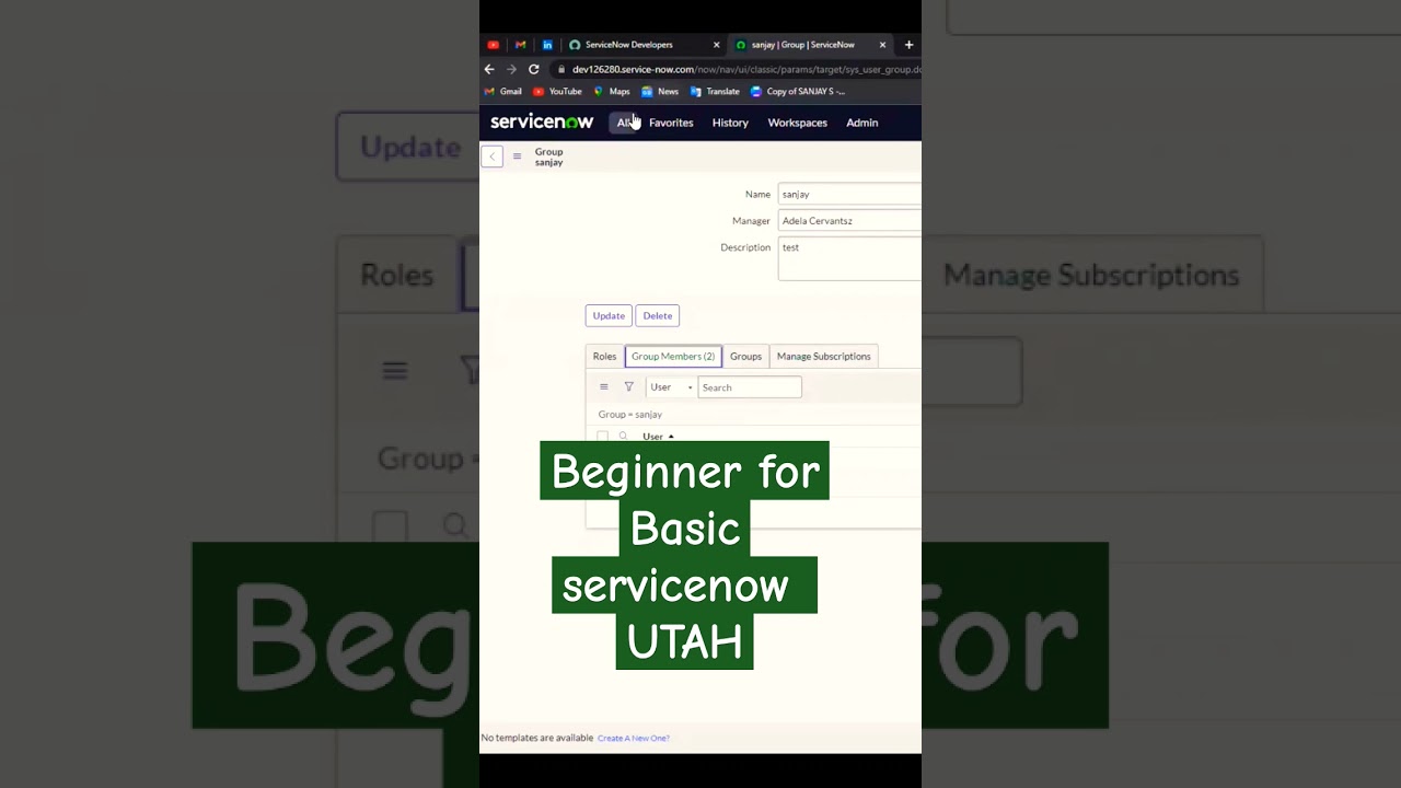Beginner #Servicenow  UTAH #User Administration (Group ,Roles User) to watch the full session