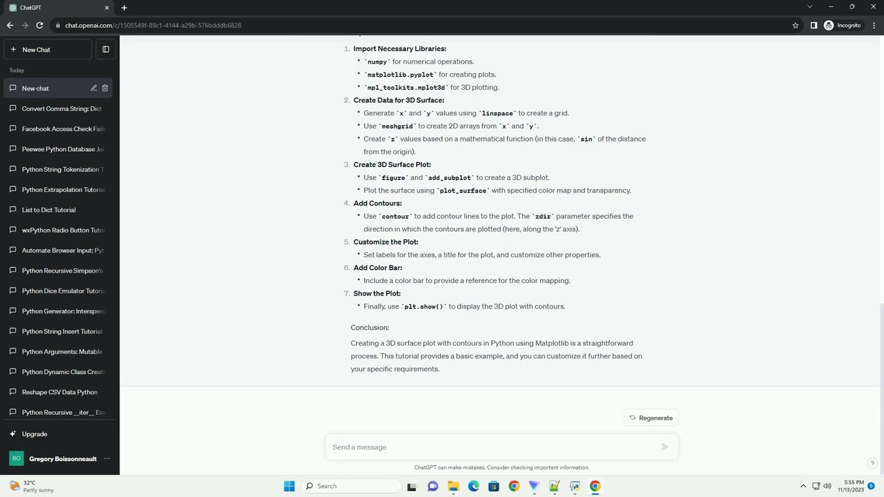 Overlay of 3D surface with contours in Python matplotlib