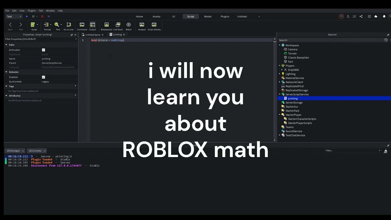ROBLOX STUDIO TUTORIAL: Printing And Variables! tutorial 1