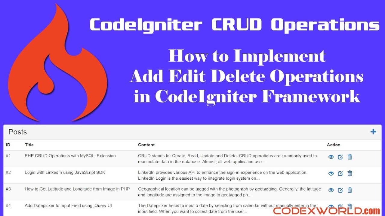 CodeIgniter CRUD Operations with MySQL