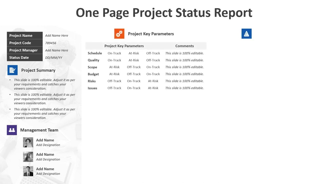 One Page Project Status Report PowerPoint Presentation | Kridha Graphics