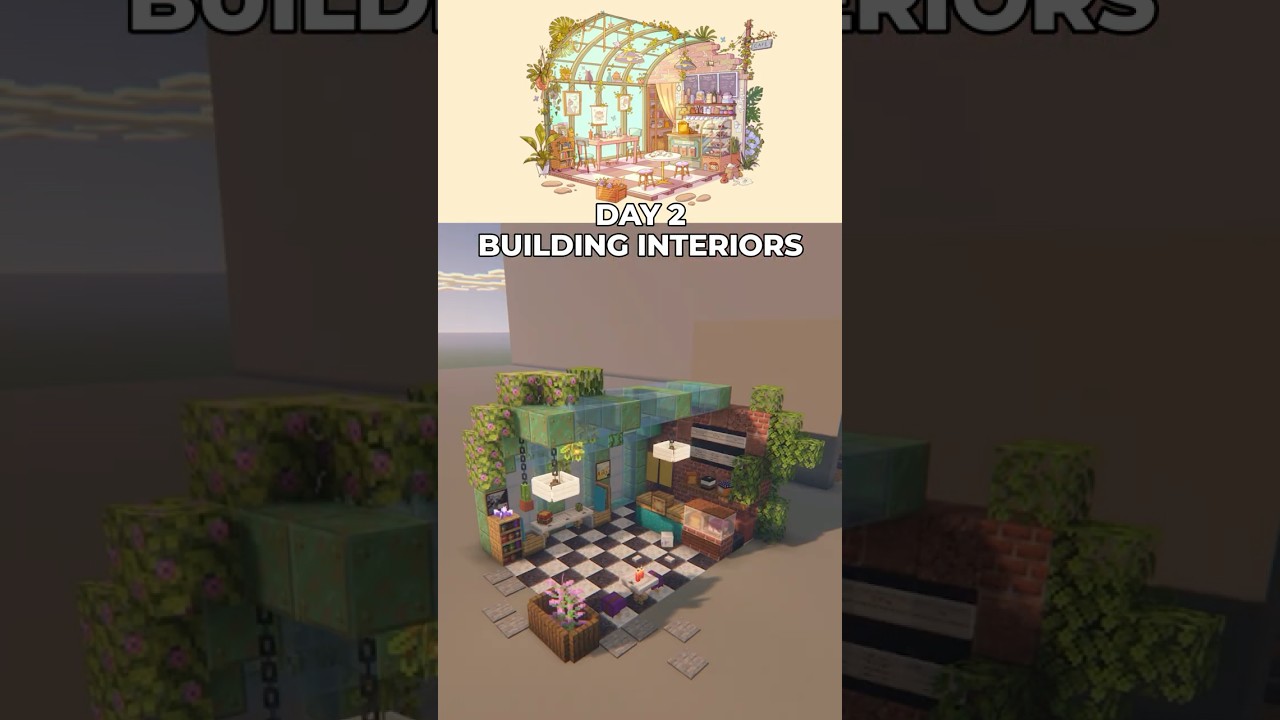 DAY 2 | Building Interiors Until I Become A Pro | Coffee Shop Cafe | Bakery #minecraftchallenge