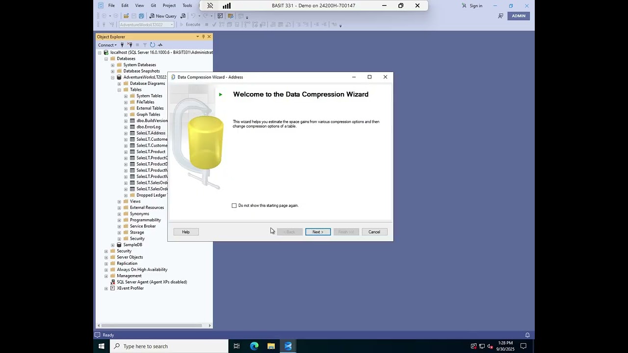 Compressing a table in Microsoft SQL