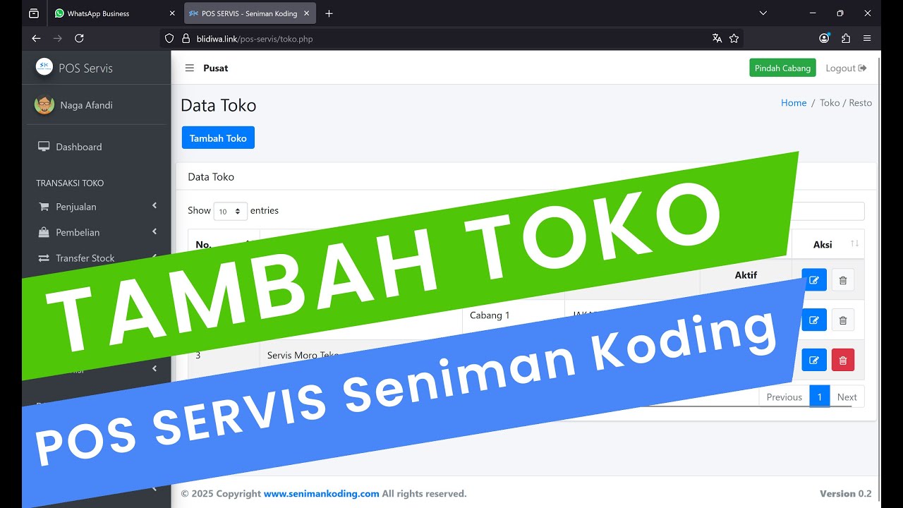 Tambah TOKO di POS SERVIS Seniman Koding