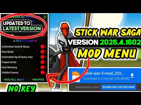 Stick War Saga Mod Menu V2025.4.1602 || Stick War 3 Mod Menu MediaFire No Key!