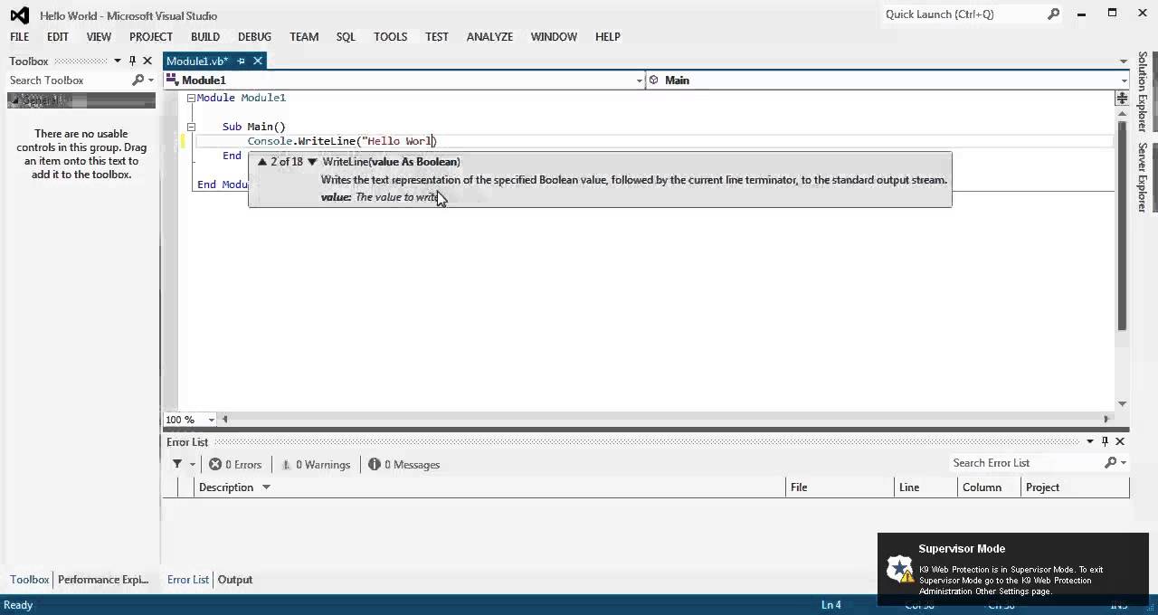 Visual Studio 2012 Hello world