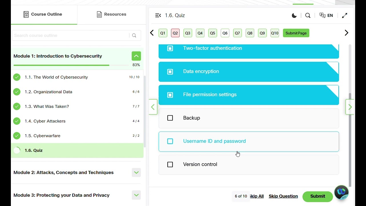 Introduction to cybersecurity module 1 quiz solution