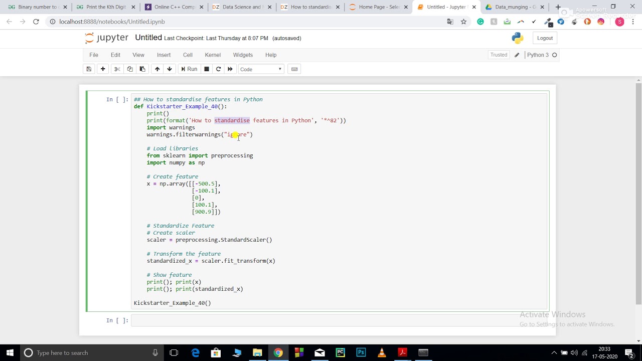 Standardizing the features in Python
