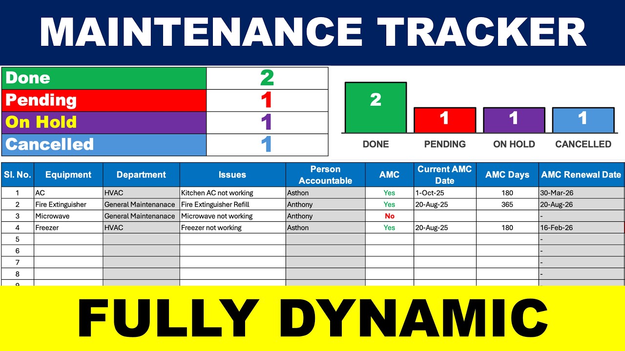 Maintenance Tracker in Excel 2026 / Excel