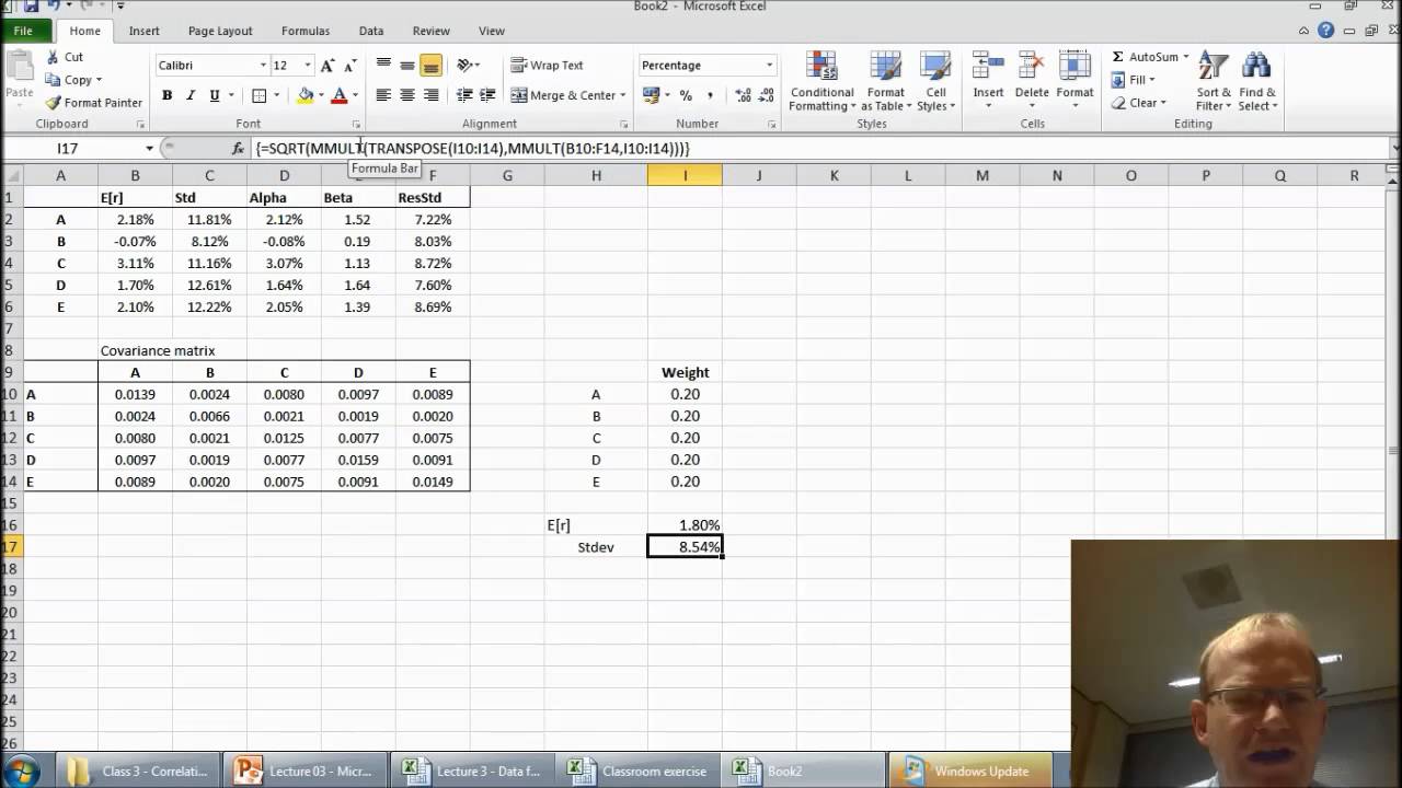Optimal portfolios with Excel Solver
