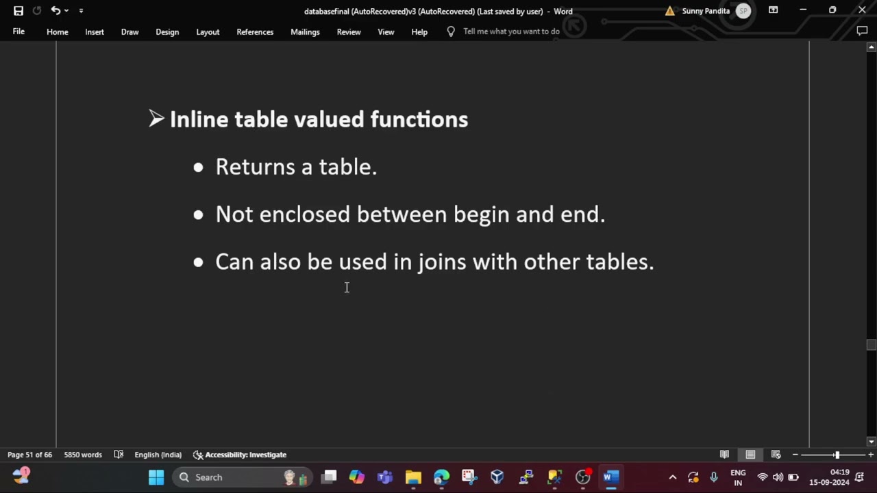 SQL Server Table Valued Function. Session 30