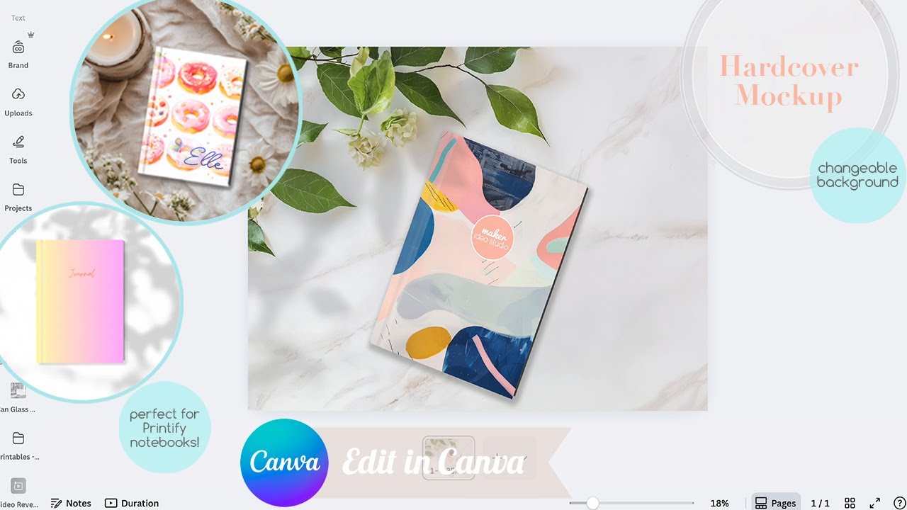 Hardcover Notebook Mockup - Canva Tutorial | Changeable background & editable layers