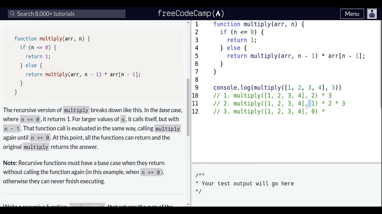Lesson 103 | Basic JavaScript | Replace Loops using Recursion