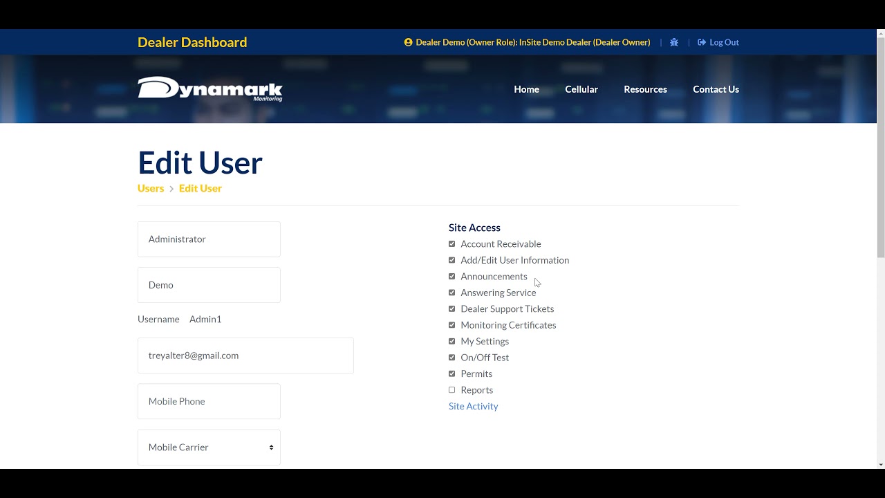 User Settings Insite