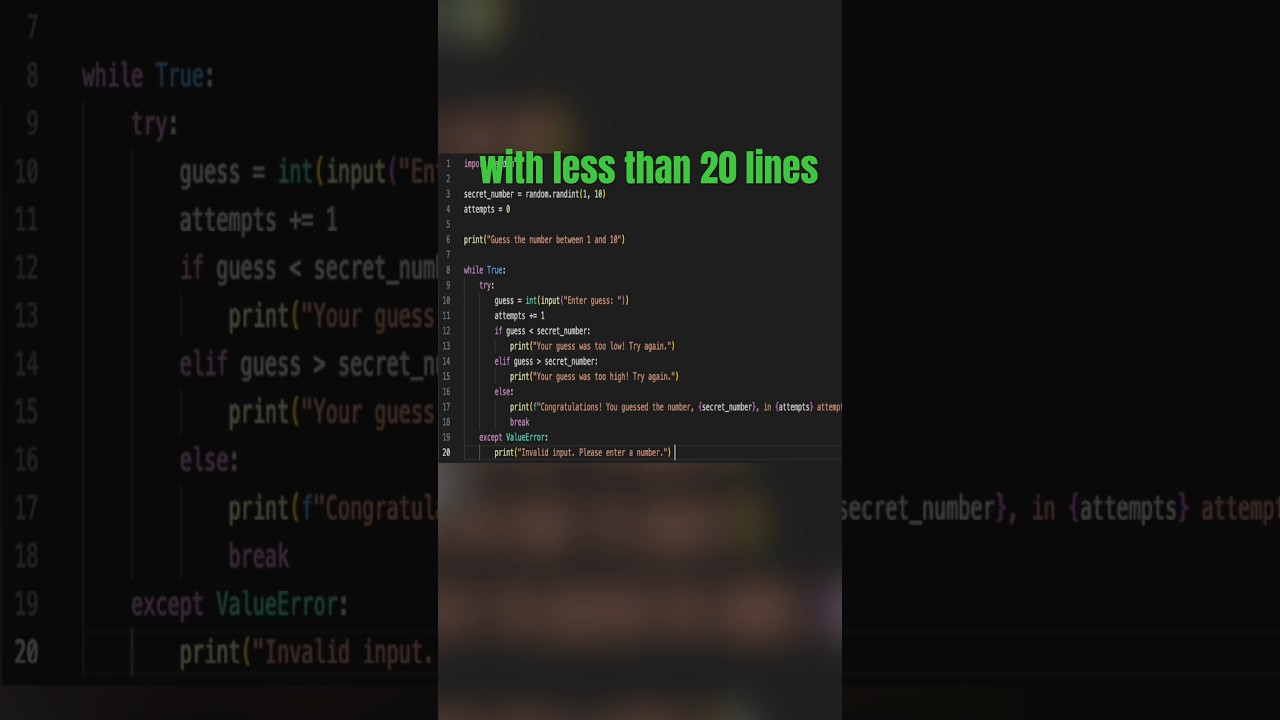 Code a Python Game in Less Than 20 Lines of Code! - Number Guessing Game #python #gaming #tech